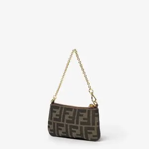 Fendi Mini Tube Pouch Tobacco Brown Ff Jacquard Fabric Pouch